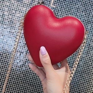 Boutique | Bags | Cherry Red Heart Shaped Ruby Clutch Purse Retro Chain ...